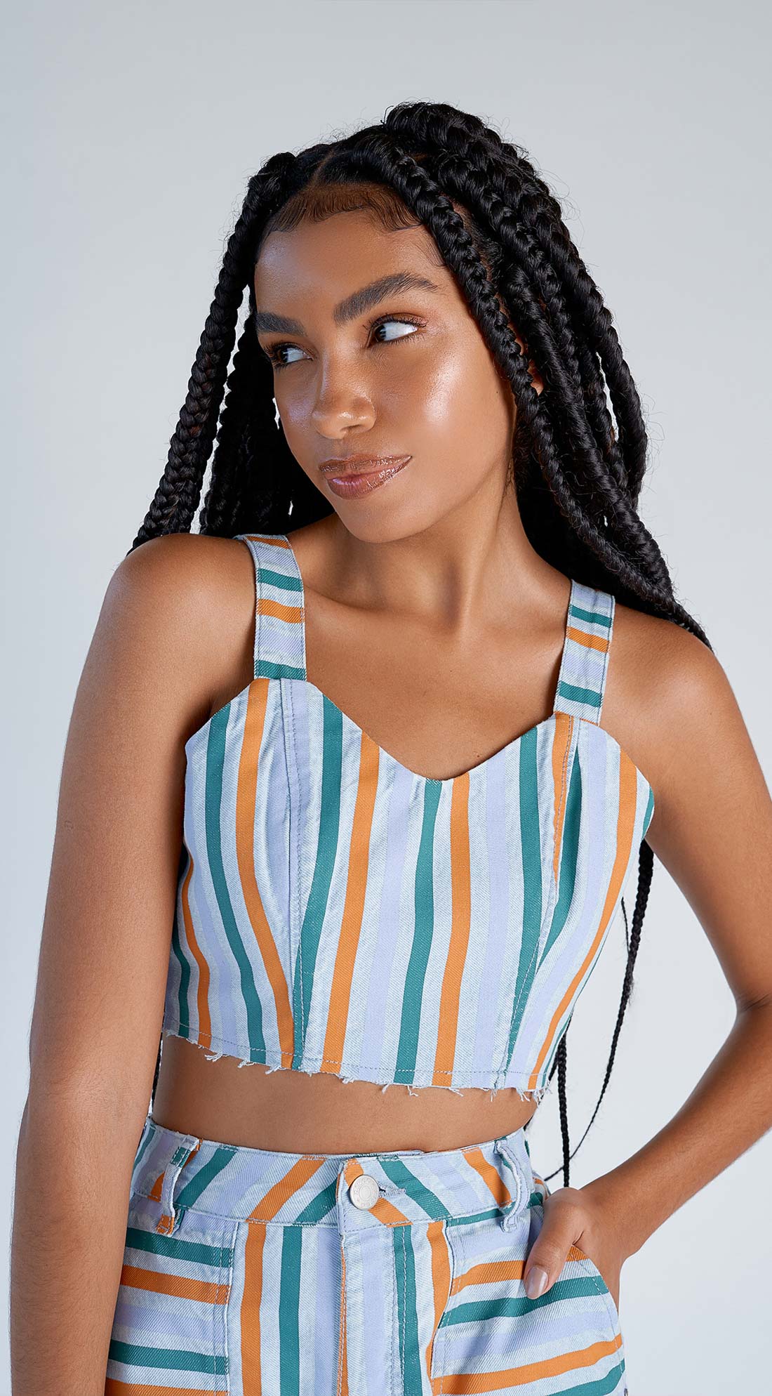 Top Zinco Justo Alça Listrado Azul Claro - Zinco