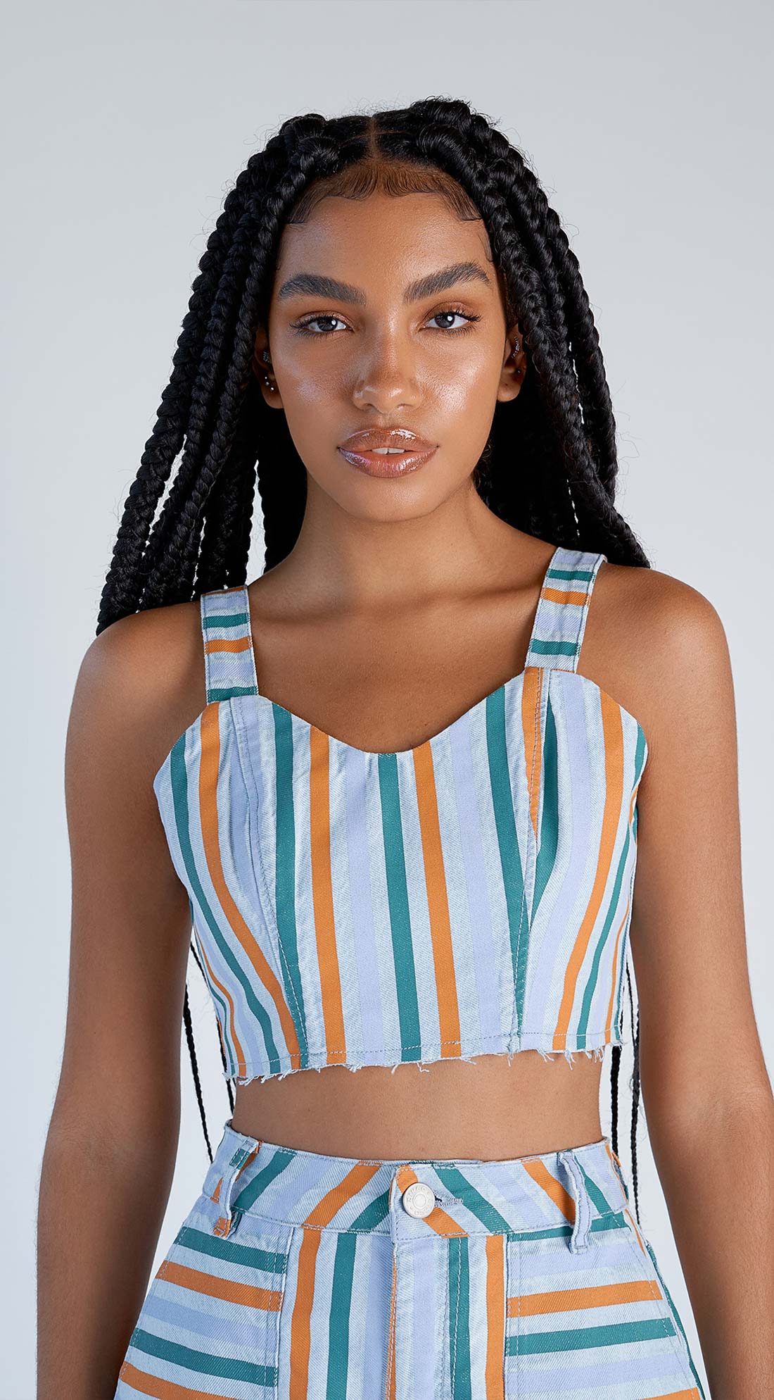 Top Zinco Justo Alça Listrado Azul Claro - Zinco