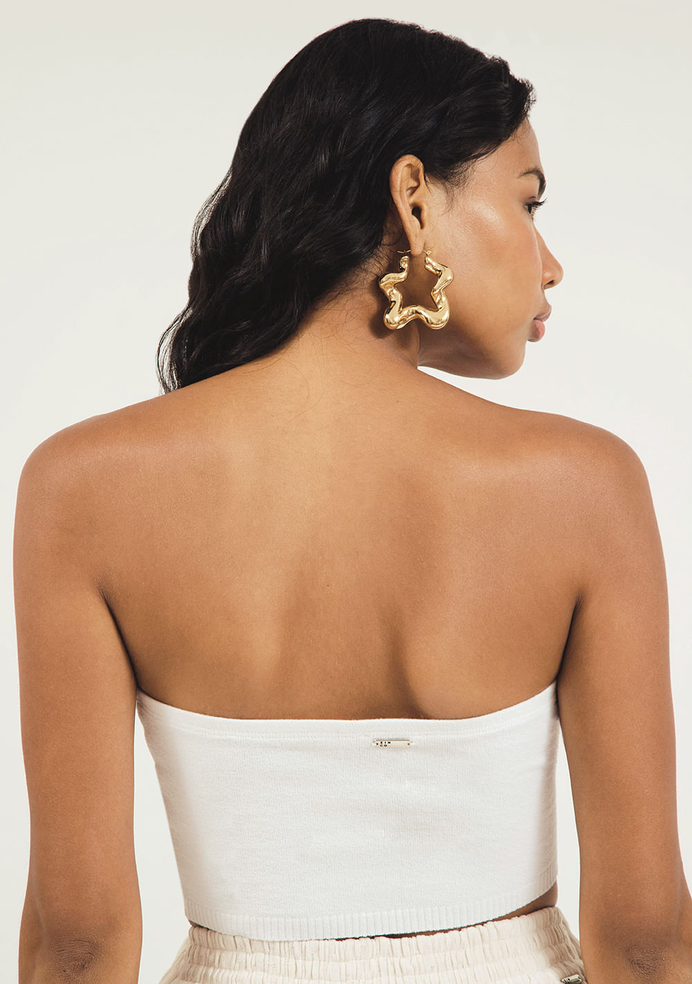 Top Zinco Faixa Tomara Que Caia Tricô Off White