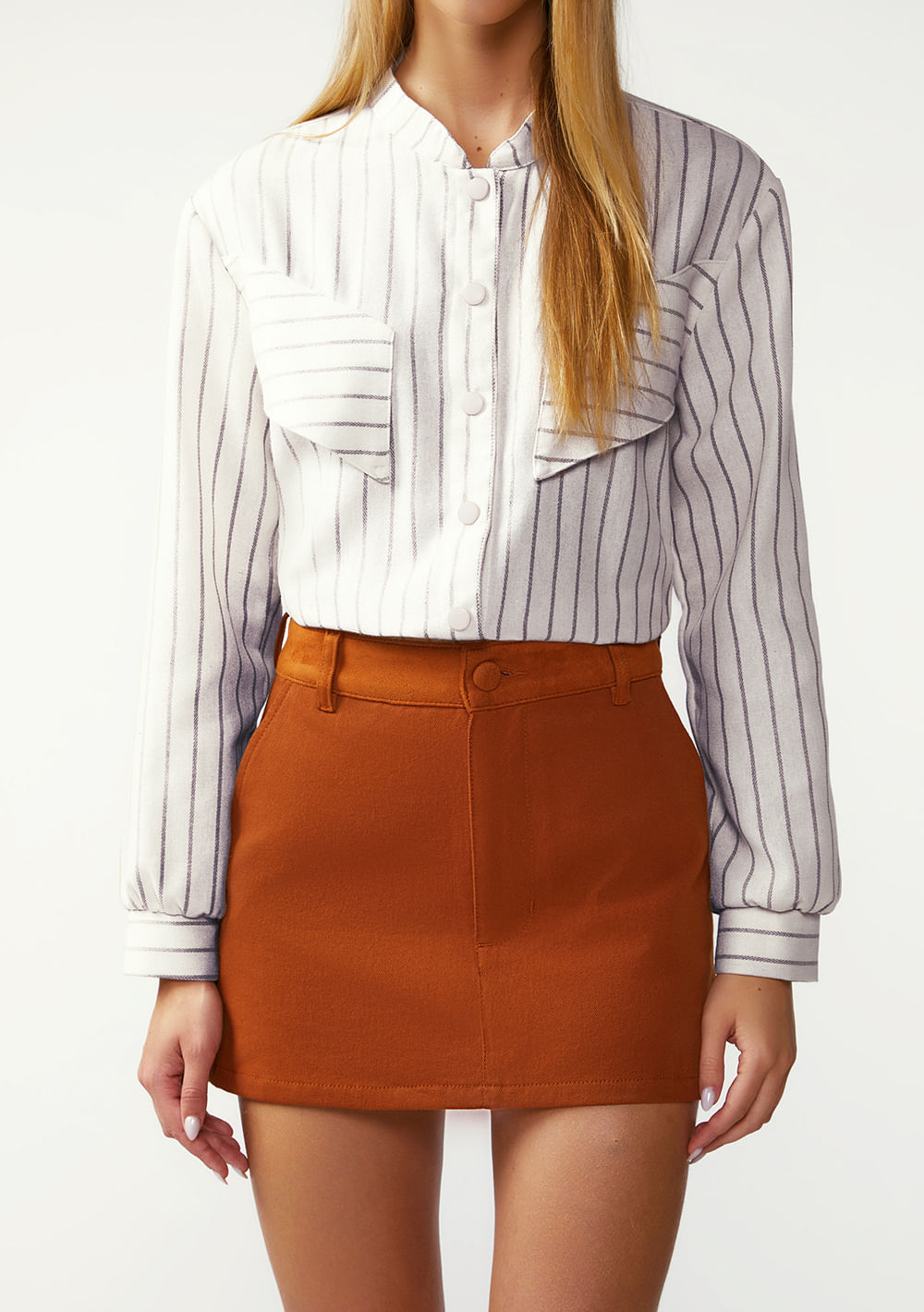 Saia Zinco Reta Alta Curta Marrom